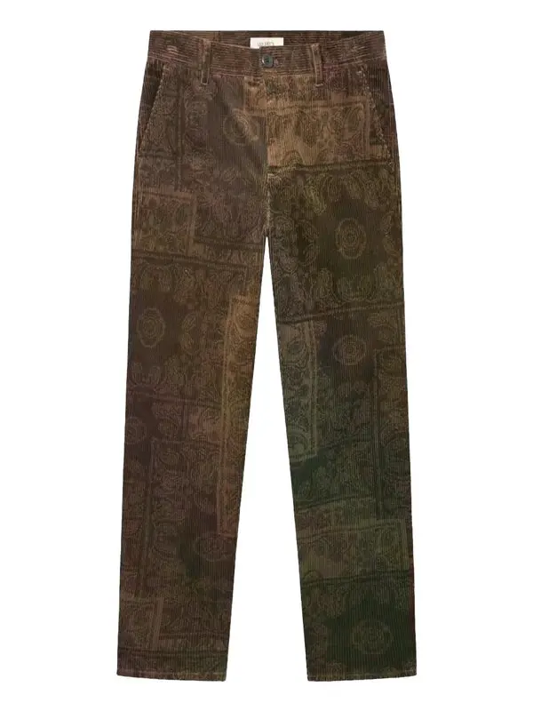 LES DEUX Paisley-pattern Corduroy Trousers - Brown