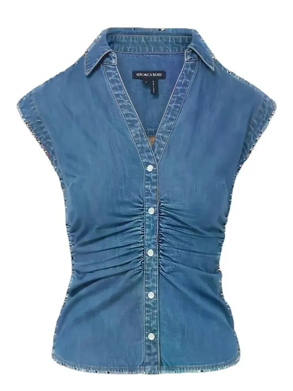 Veronica Beard Sera Ruched Blouse - Blue