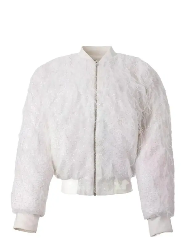 ALMAZ Sequin-embellished Fringed Bomber Jacket - White