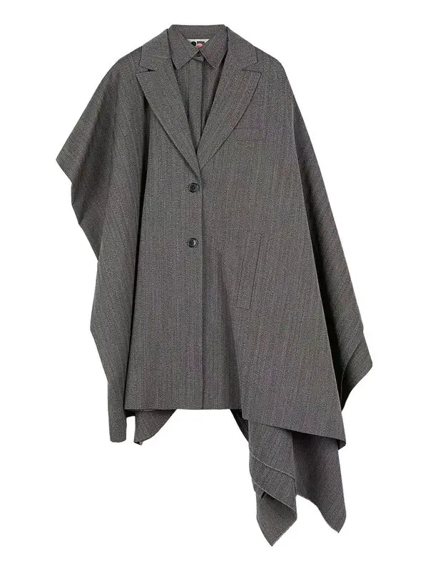 Ports 1961 Pinstripe Asymmetrical Cape Coat - Grey
