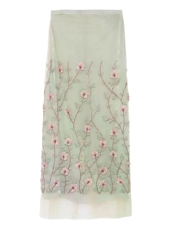 Costarellos Floral-embroidered Tulle Midi Skirt - Neutrals