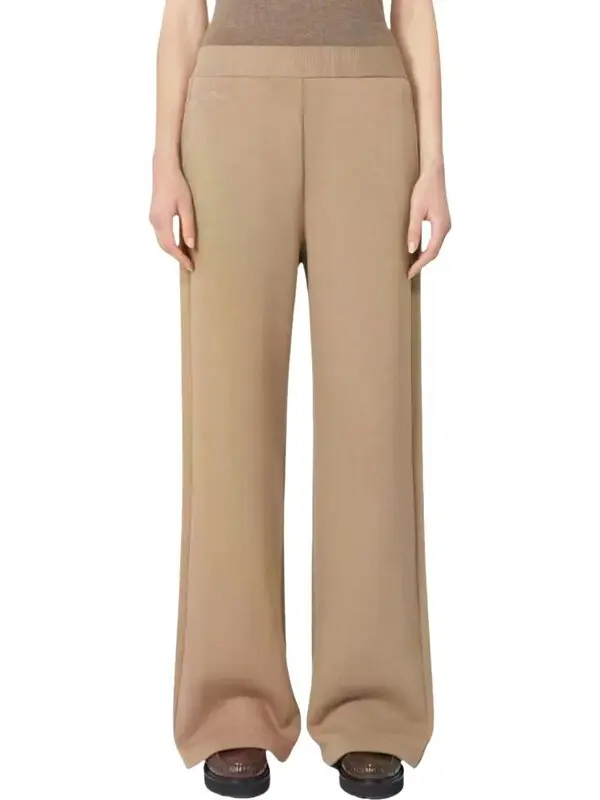 Max Mara Wide-leg Trousers With Embroidered Pocket - Neutrals