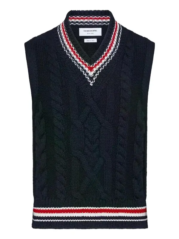 Thom Browne Aran Knit Cable-stitch Wool Vest - Blue
