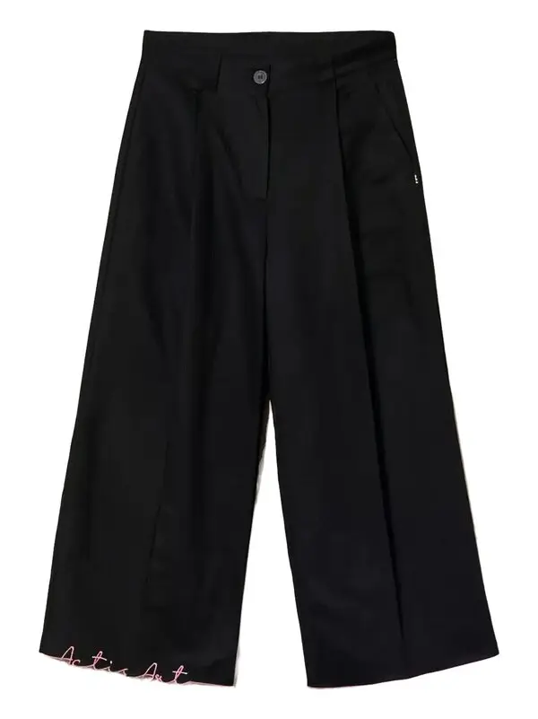 TWINSET Embroidered Wide-leg Trousers - Black