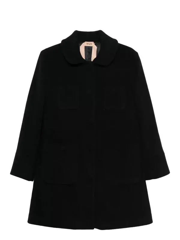 N°21 Peter Pan Collar Patch-pocket Coat - Black