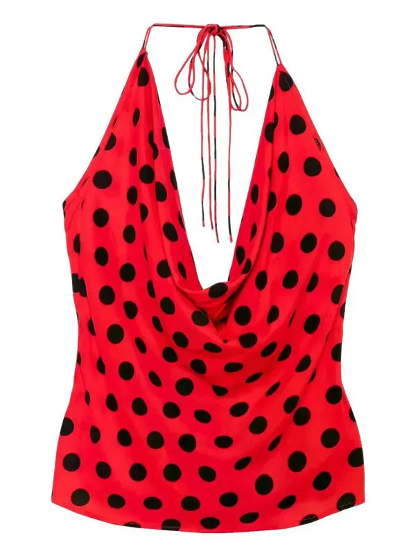 BLAKLACE Polka-dot Halterneck Top - Red