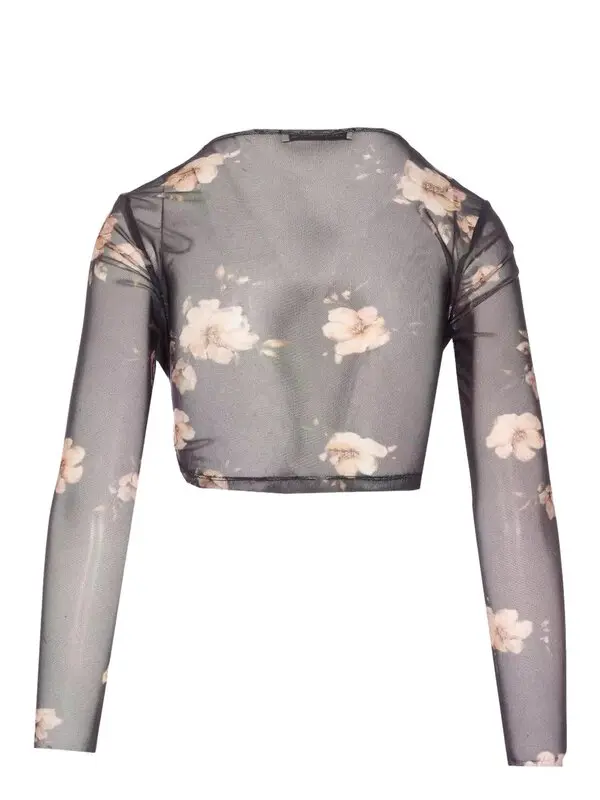 MAR DE MARGARITAS Floral-print Mesh Top - Black