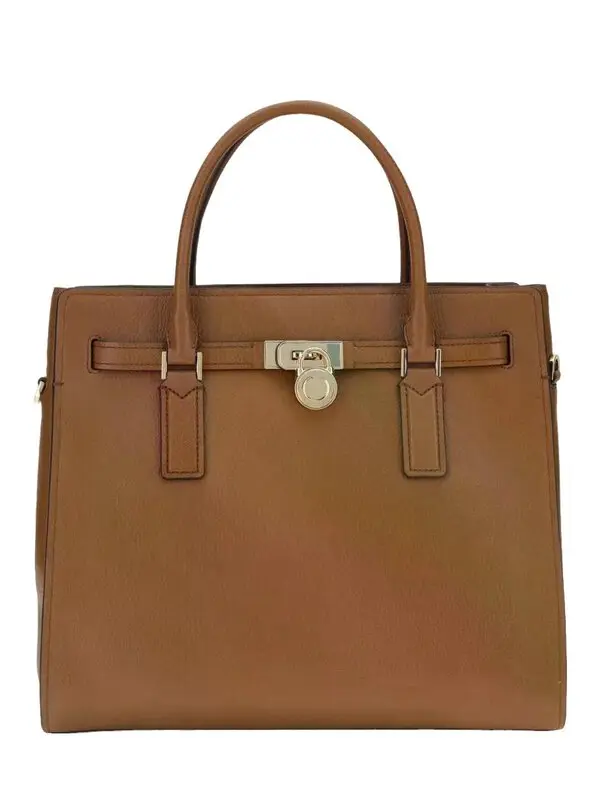 Michael Kors Tote Bag With Lock Accent And Top Handles - Brown