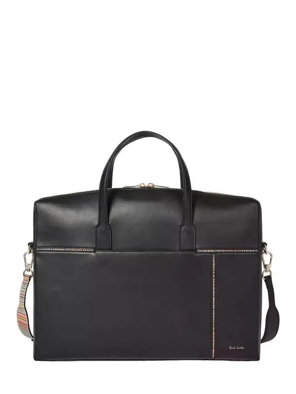 Paul Smith Leather Laptop Bag With Multi-stripe Detail - Black