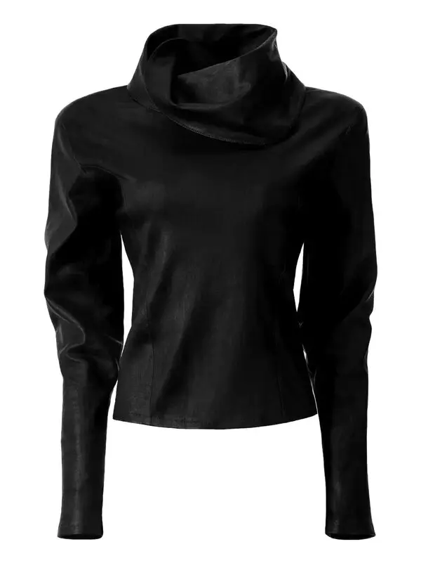 ALMAZ Leather Cowl-neck Top - Black