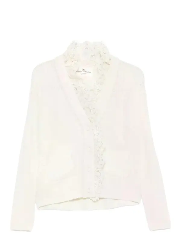 Ermanno Scervino Lace-trimmed Buttoned Cardigan - White