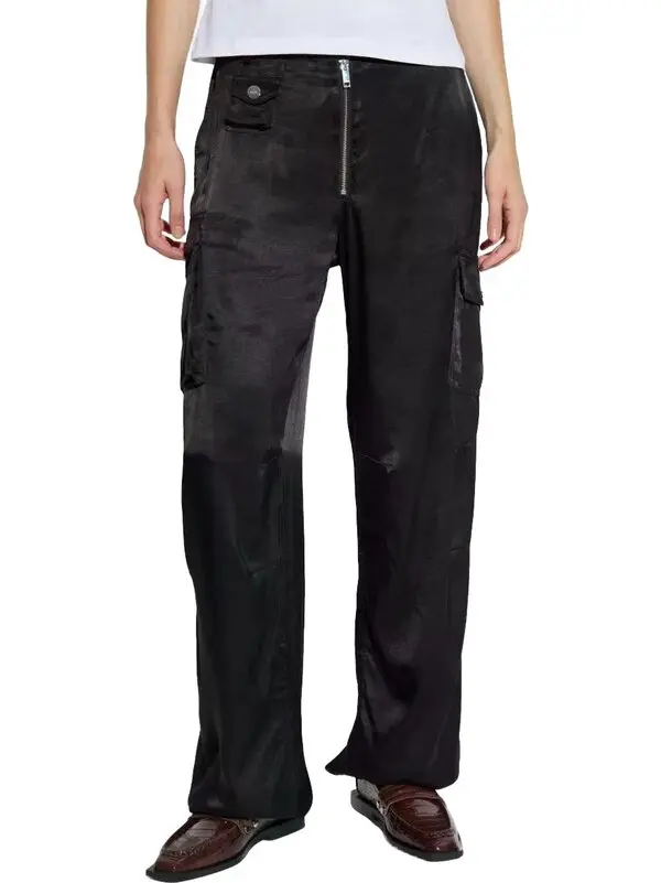 GANNI Satin Cargo Trousers - Black