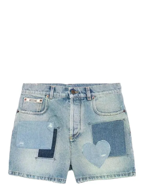 Moschino Patchwork Denim Short Shorts - Blue