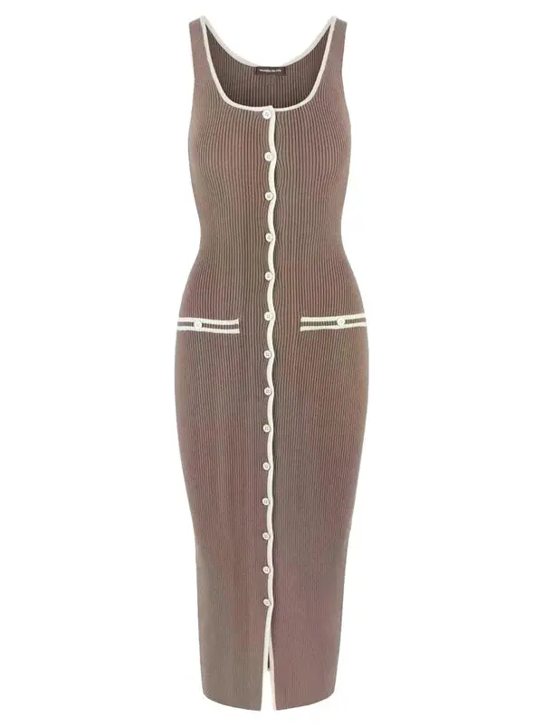 Manière De Voir Ribbed Button-front Midi Dress - Brown