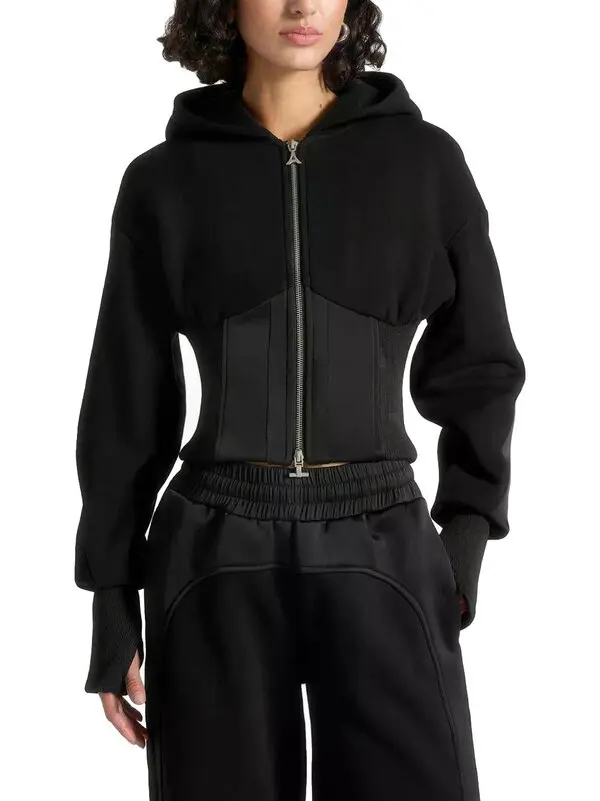 Manière De Voir Corset Detail Zip Hoodie - Black