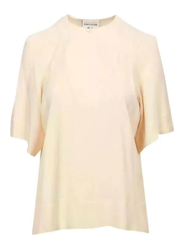 SEMICOUTURE Keyhole-neckline Short-sleeve Top - Neutrals