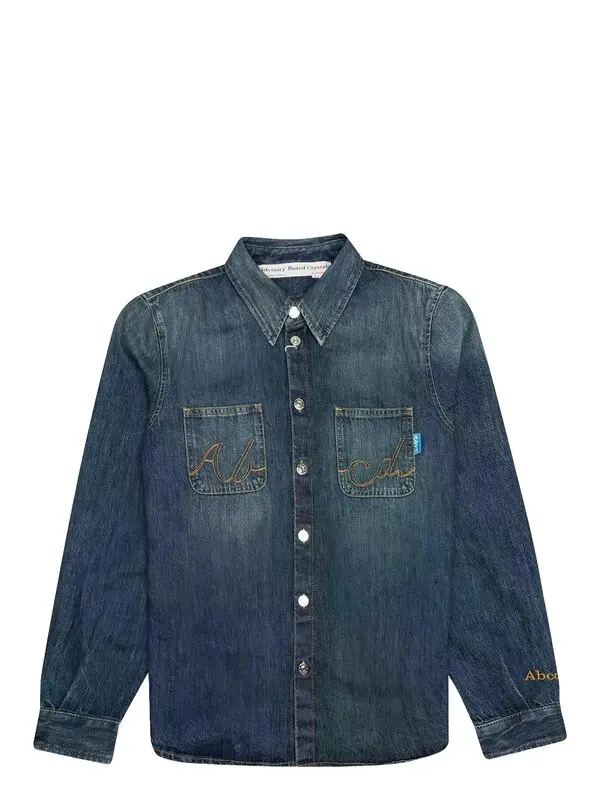 ADVISORY BOARD CRYSTALS Embroidered-pocket Denim Shirt - Blue