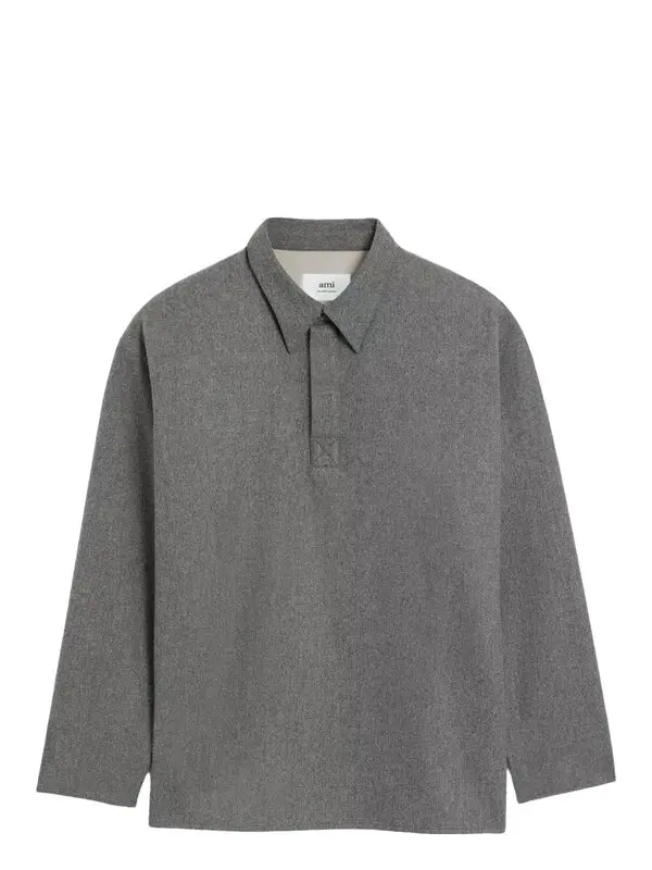 Ami Long-sleeved Wool Polo Shirt - Grey