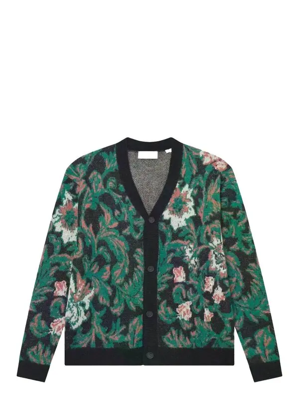LES DEUX Alex Jacquard-floral Cardigan - Black