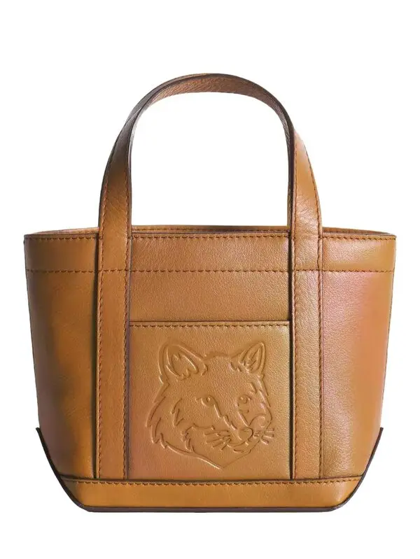 Maison Kitsuné Mini Fox-head Embossed Leather Tote - Brown