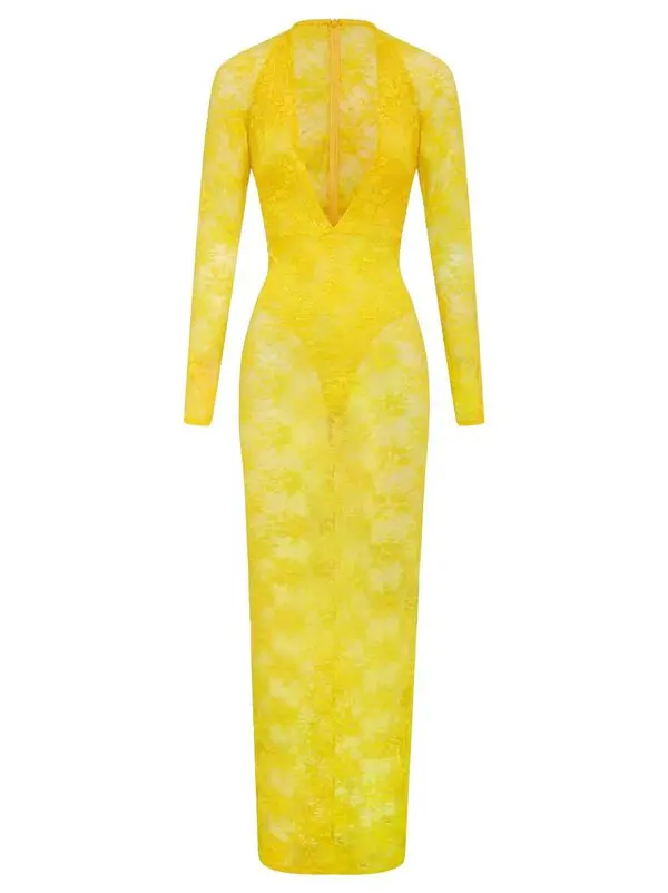 Alex Perry Lace V-neck Maxi Dress - Yellow
