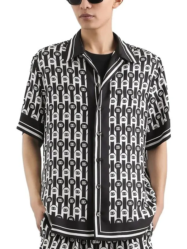Dolce & Gabbana Short Sleeve Printed Silk Shirt - Charcoal