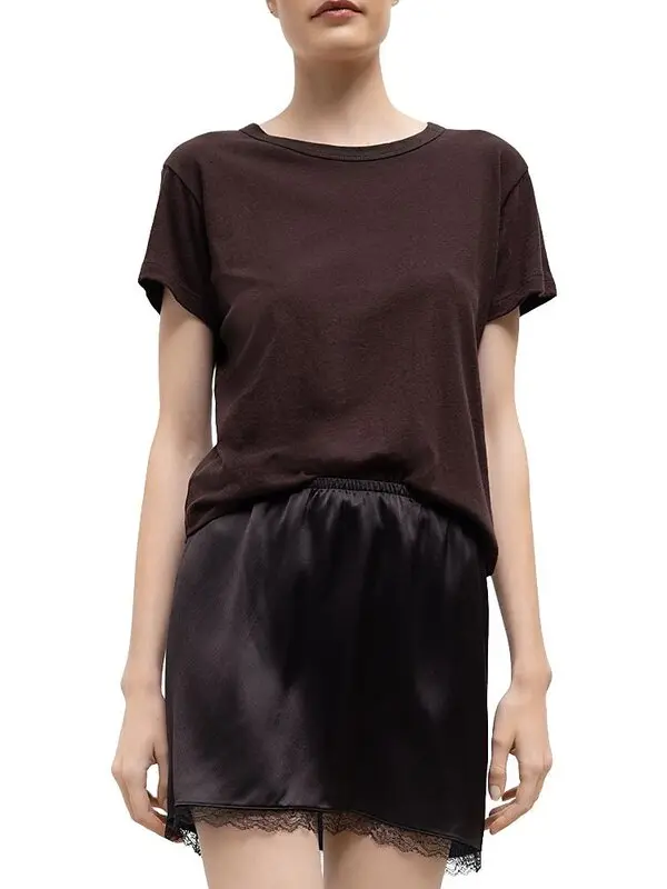 LESET Lace Trim Mini Skirt - Chocolate