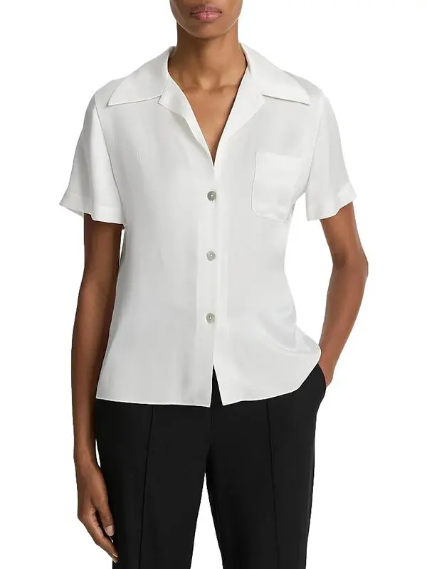 Vince Silk Short Sleeve Blouse - Off White
