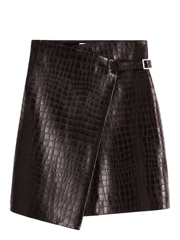 Cos Croc-embossed Leather Wrap Skirt - Brown