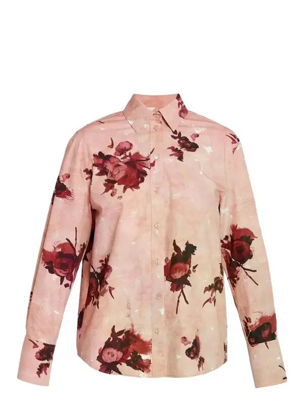 Erdem Rose-print Long-sleeve Shirt - Pink