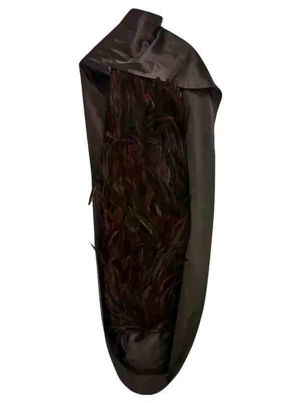 FERRAGAMO Feather-embellished Satin Dress - Brown