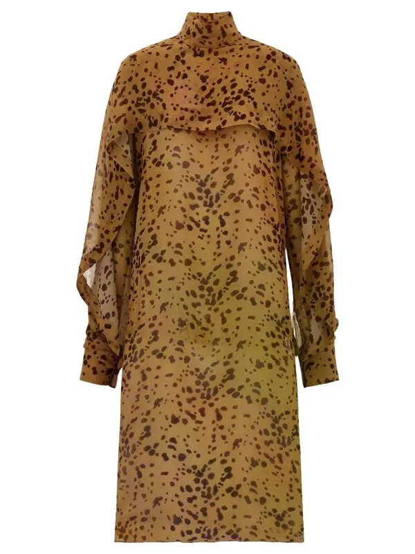 FERRAGAMO Orchid-print Cape Midi Dress - Brown