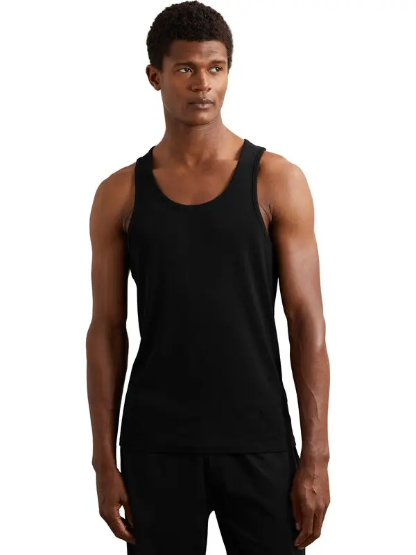 REISS Jaden Stretch-cotton Ribbed Vest - Black