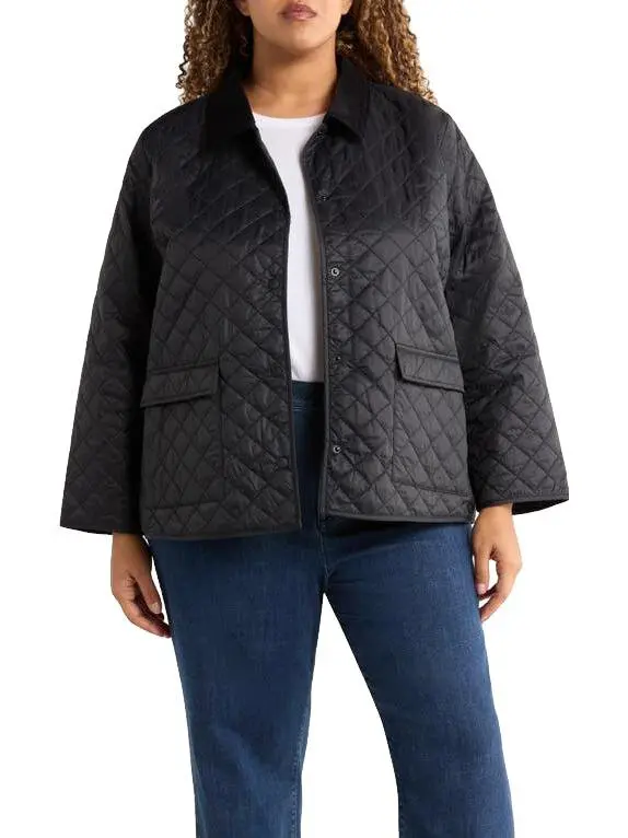 Eileen Fisher Corduroy Collar Quilted Jacket - Black