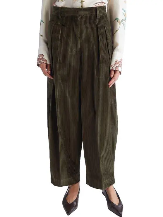 Altuzarra Dash Pleated Barrel Leg Crop Pants - Dark Forest