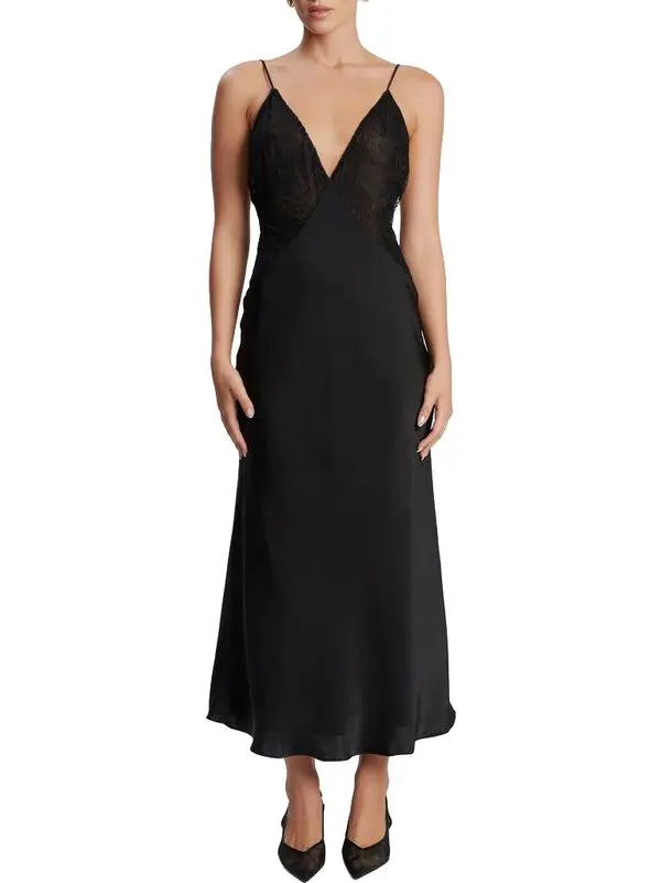 Bardot Vivianna Embroidered Lace & Satin Evening Dress - Black