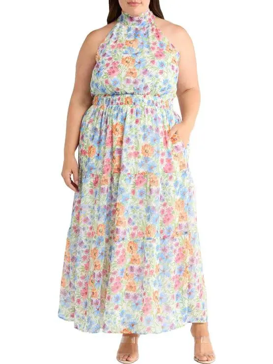 SUGARLIPS Ezia Garden Jetter Maxi Dress - Blue/pink/yellow