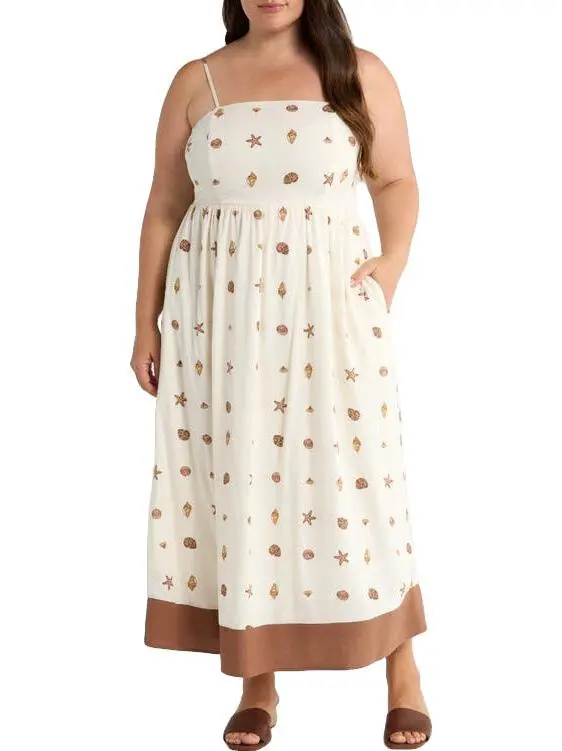 SUGARLIPS Embroidered Shells Fit & Flare Sundress - Ivory/brown