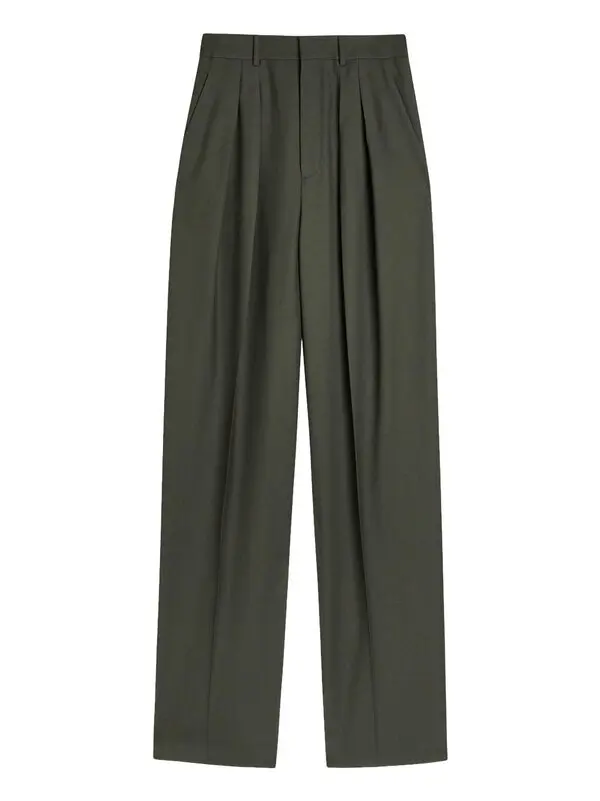 Saint Laurent Wide-leg Wool Trousers - Khaki