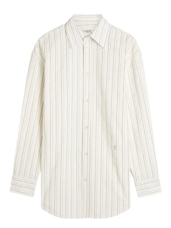 Saint Laurent Logo Stripe-embroidered Cotton Shirt - Multicoloured 1