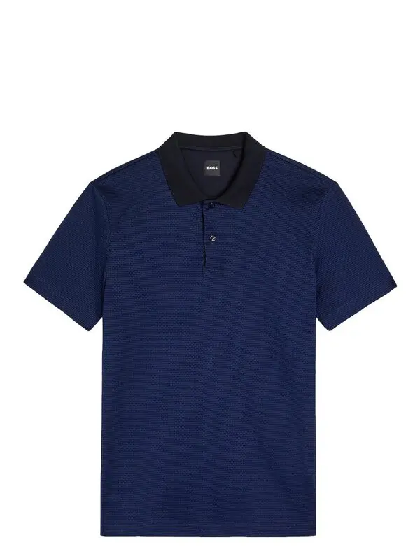 BOSS Textured Woven Polo Shirt - Navy