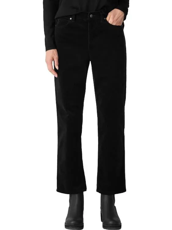 Eileen Fisher Stretch Organic Cotton Straight Corduroy Pants - Black
