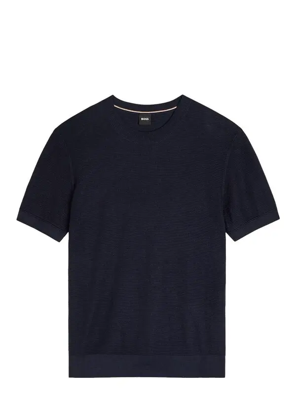 BOSS Fine-knit Cotton-blend T-shirt - Navy