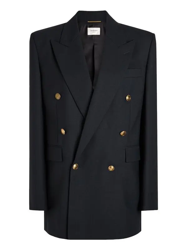 Saint Laurent Double-breasted Wool Blazer - Navy
