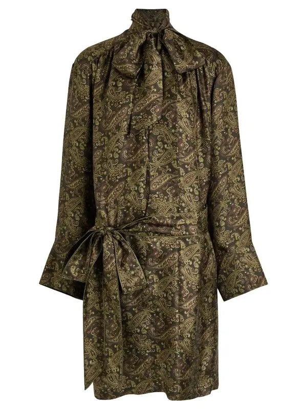 Saint Laurent Paisley Silk-twill Midi Dress - Green