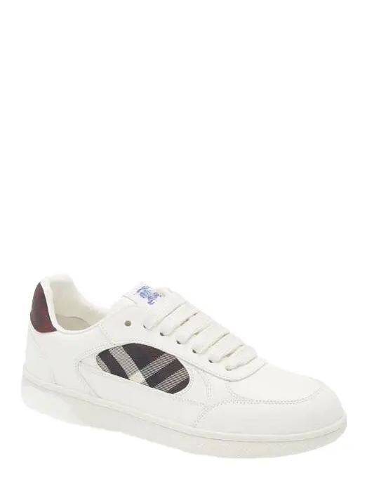 Burberry Terrace Mix Check Leather & Canvas Sneakers - Cotton/mahogany