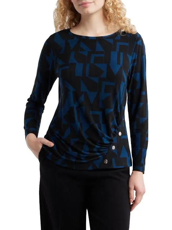 Anne Klein Printed Stretch-jersey Top - Anne Black/baltic Teal