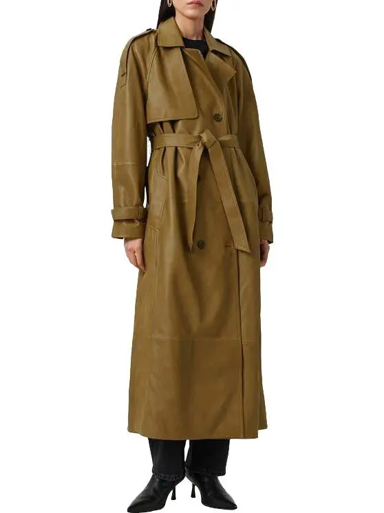 ALLSAINTS Reed Leather Trench - Fango Green