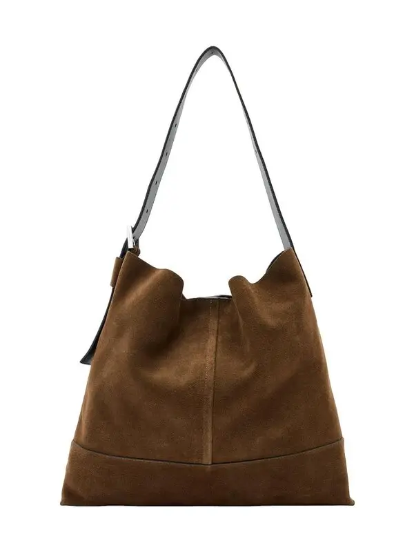 ALLSAINTS Asha Suede Hobo Bag - Fango Brown
