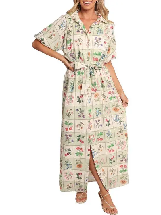 PETAL & PUP Printed Tie Waist Maxi Dress - Flower Market